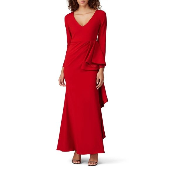 Badgley Mischka | Dresses | Badgley Mischka Front Ruffle Gown In Red ...